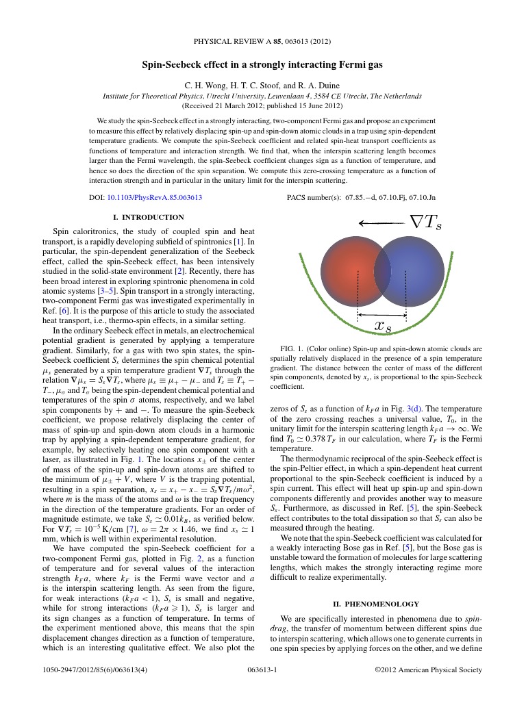 Spin-Seebeck Effect in A Strongly Interacting Fermi Gas | PDF
