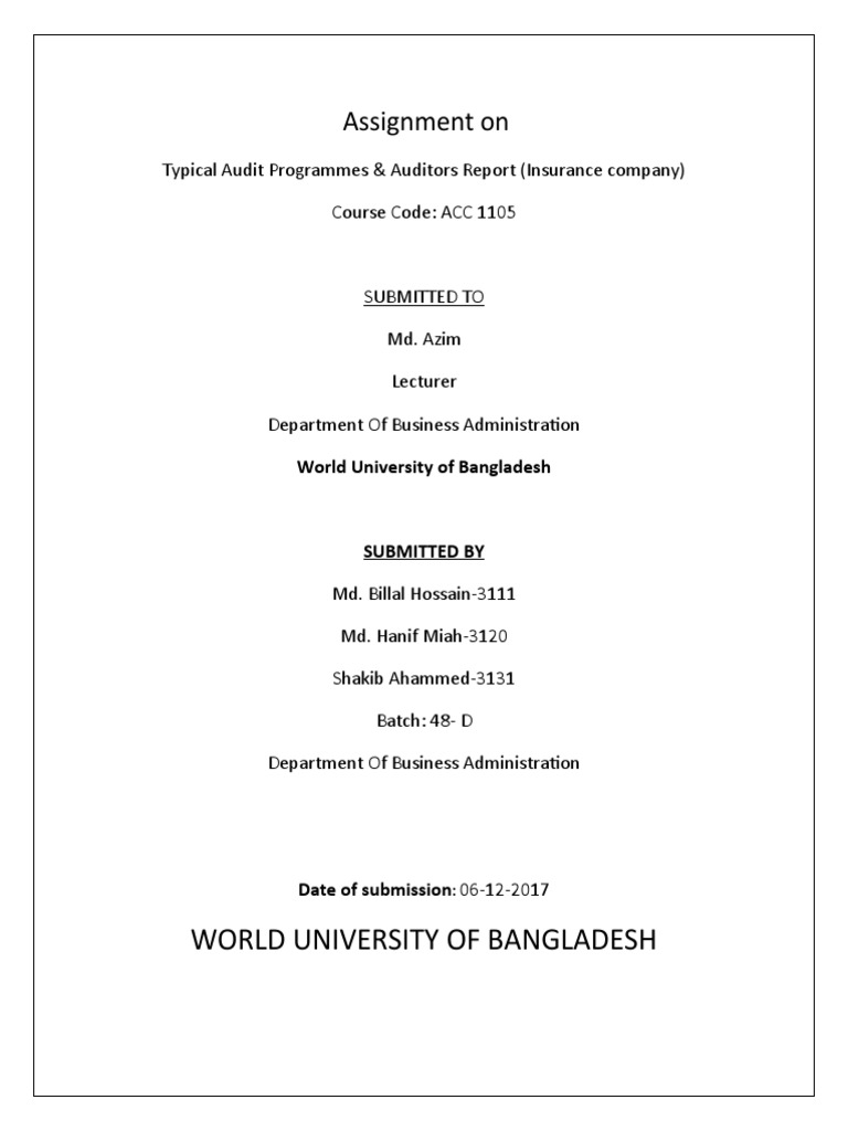 Auditors Report of Insurance Company & Typical Audit Programmes | PDF ...