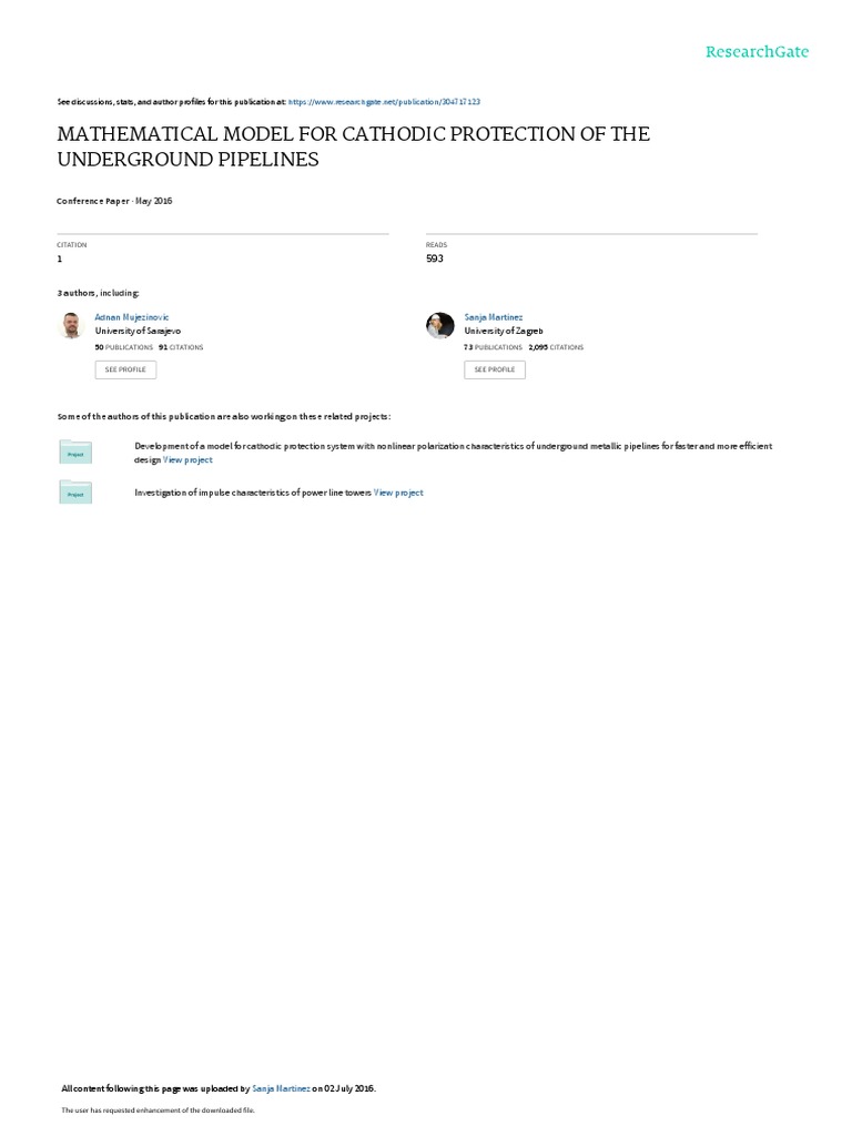 Mathematical Model For Cathodic Protection of The Underground Pipelines ...