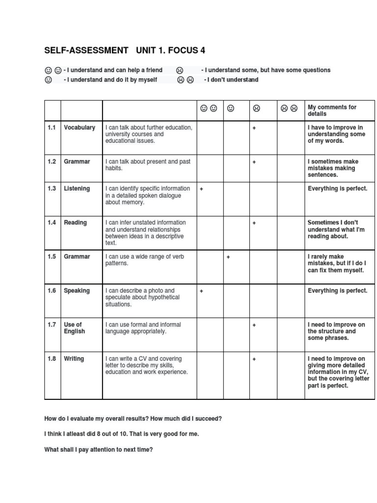 Self-Assessment Unit 1. Focus 4 | PDF | Linguistics | Cognitive Science