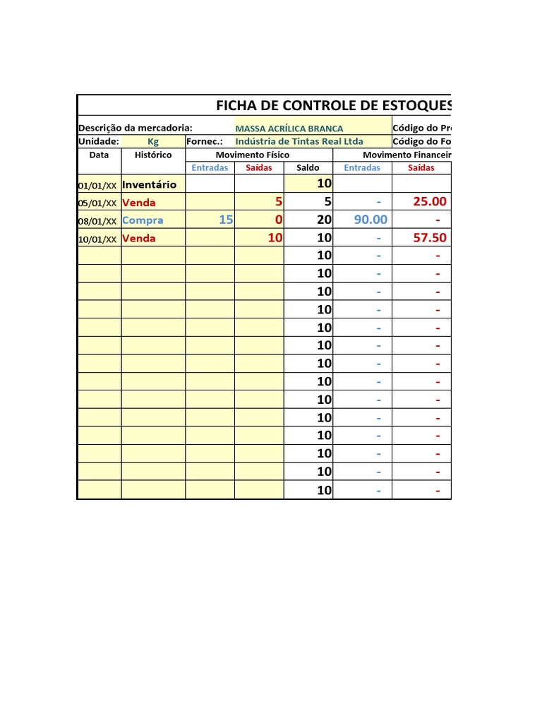 Ficha Controle de Estoques | PDF | Gestão da cadeia de suprimentos | Business