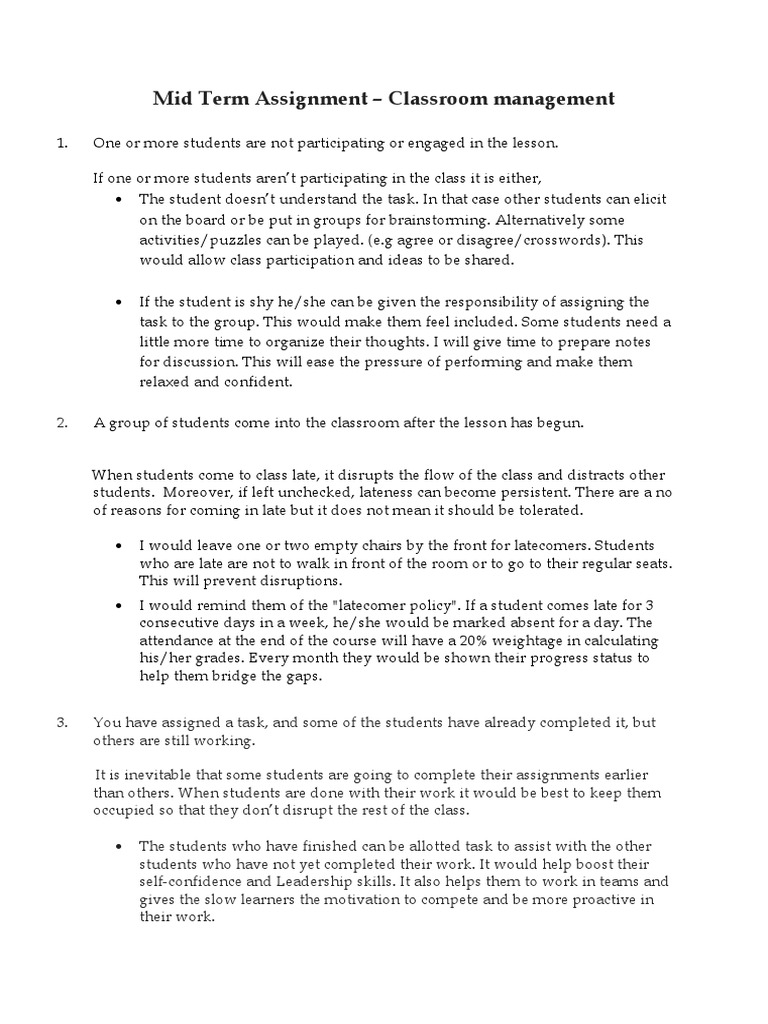 Mid Term Classroom Management Strategies | PDF | Classroom | Teaching