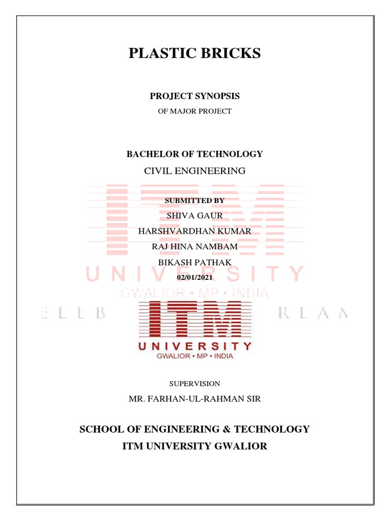 Plastic Bricks: Project Synopsis | PDF | Plastic | Fly Ash