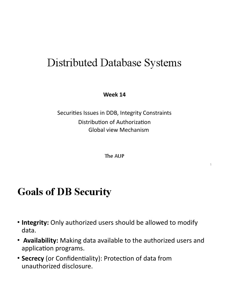 Lect#6 DDBS (Integrity Constraints) - Security Issues, Authorization | PDF | Classified ...