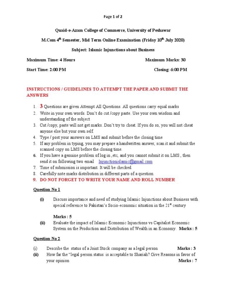 Instructions / Guidelines To Attempt The Paper and Submit The Answers ...