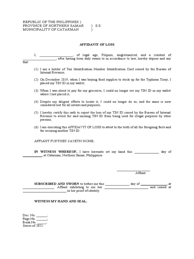 Affidavit of Loss for TIN ID | PDF | Social Science