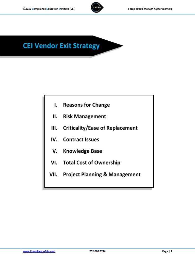 Vendor Exit Strategy Template | PDF | Outsourcing | Disaster Recovery