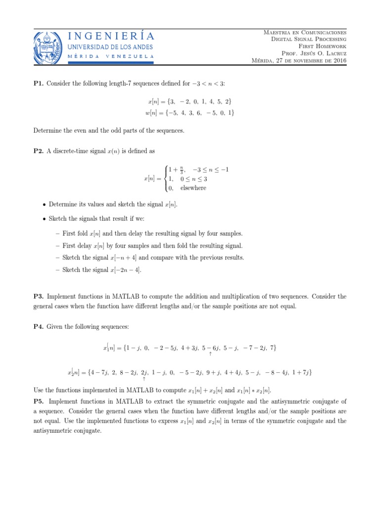 Analysis of Digital Signal Processing Homework Assignments on Topics of Sequence Operations ...