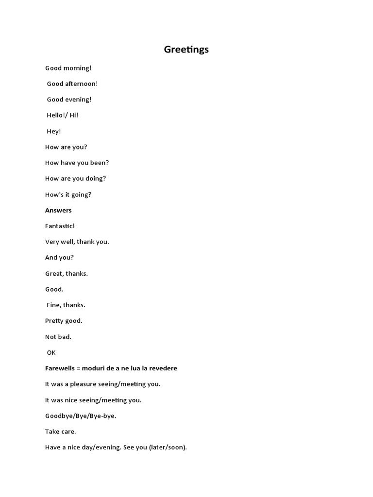 Greetings: Answers | PDF