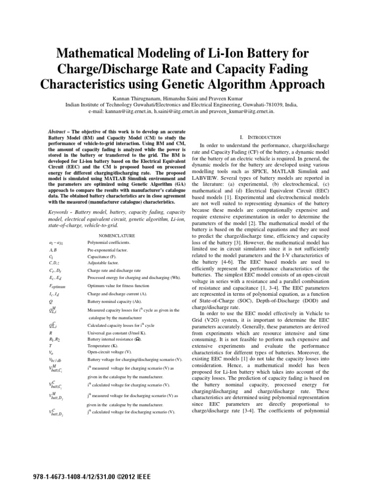 Mathematical Modeling of Li-Ion Battery For Charge/Discharge Rate and ...