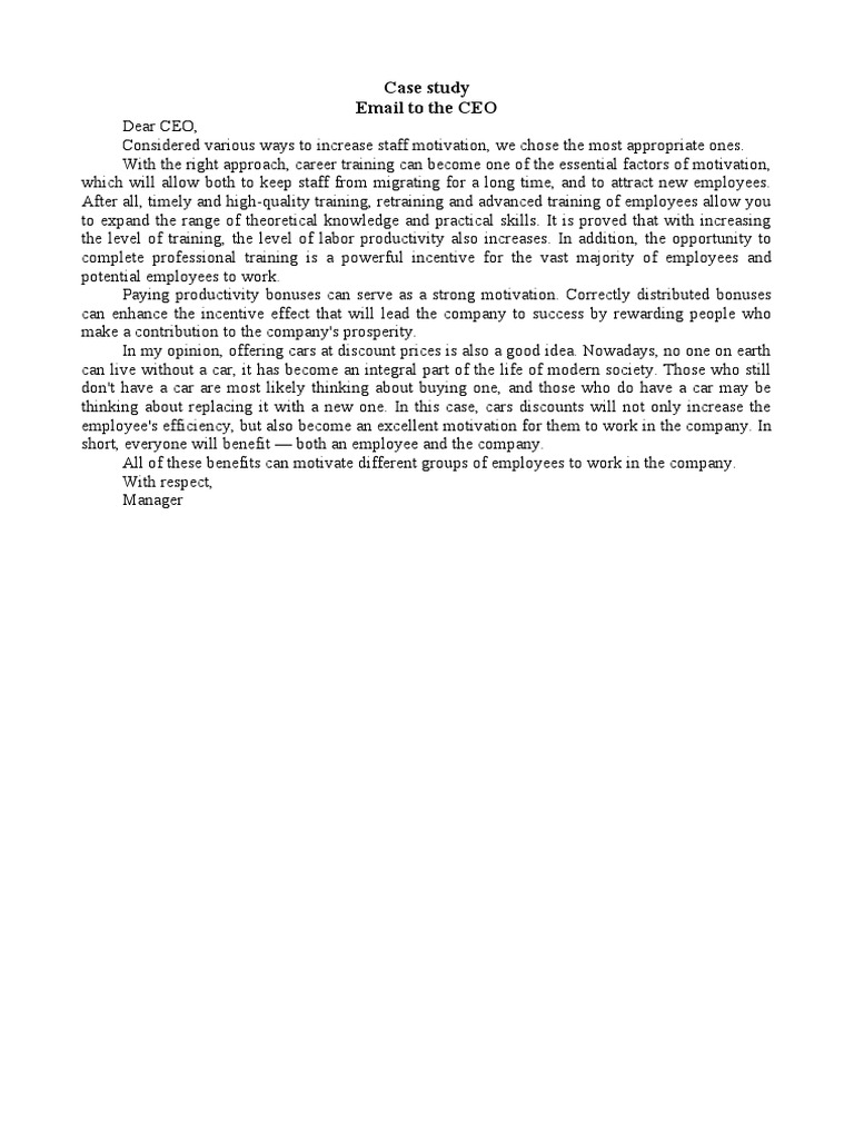Case Study Email To The CEO | PDF