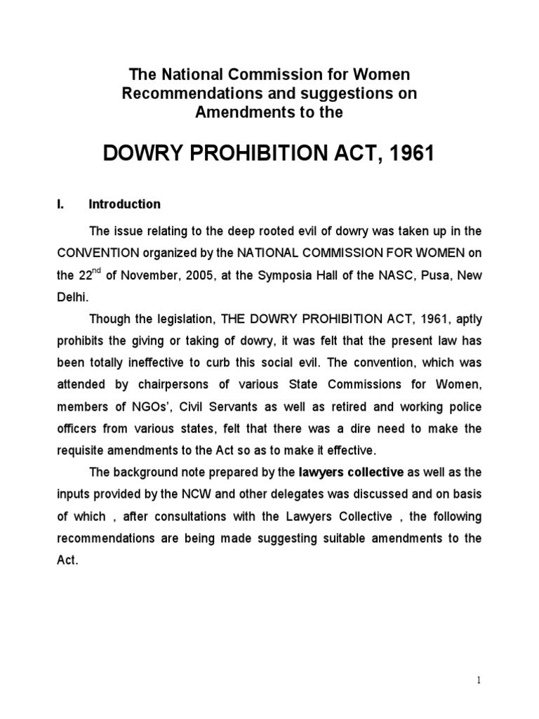 Recommendations and Suggestions On Amendments To The DOWRY PROHIBITION ...