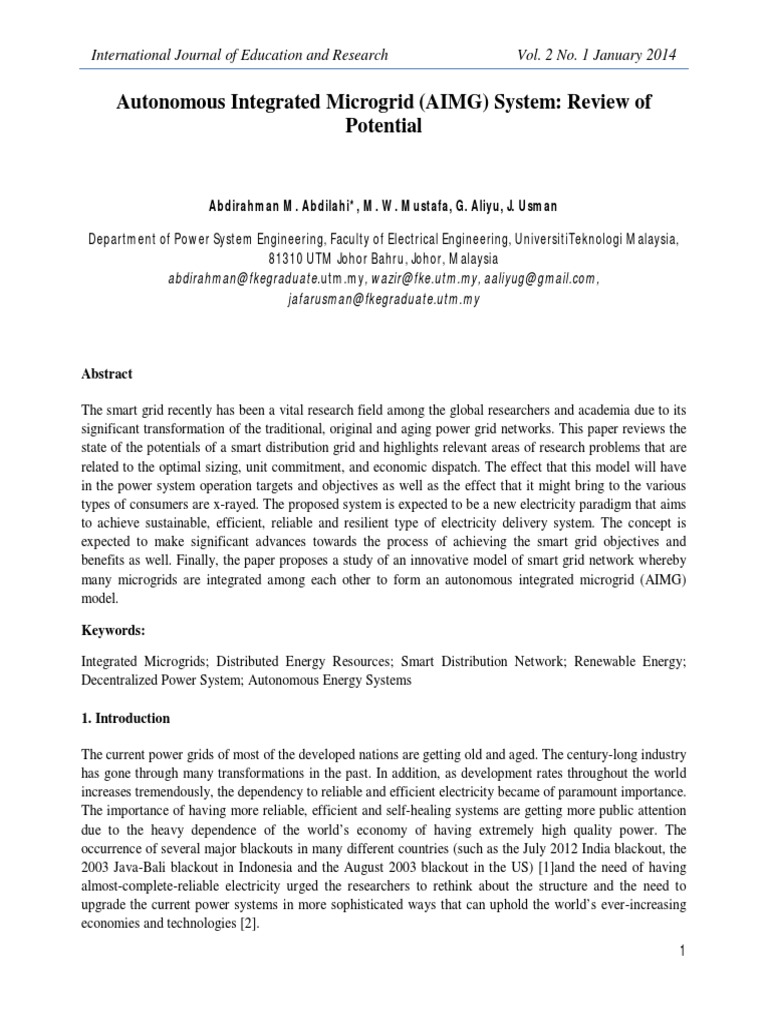 Autonomous Integrated Microgrid (AIMG) System - Review of Potential | PDF | Distributed ...