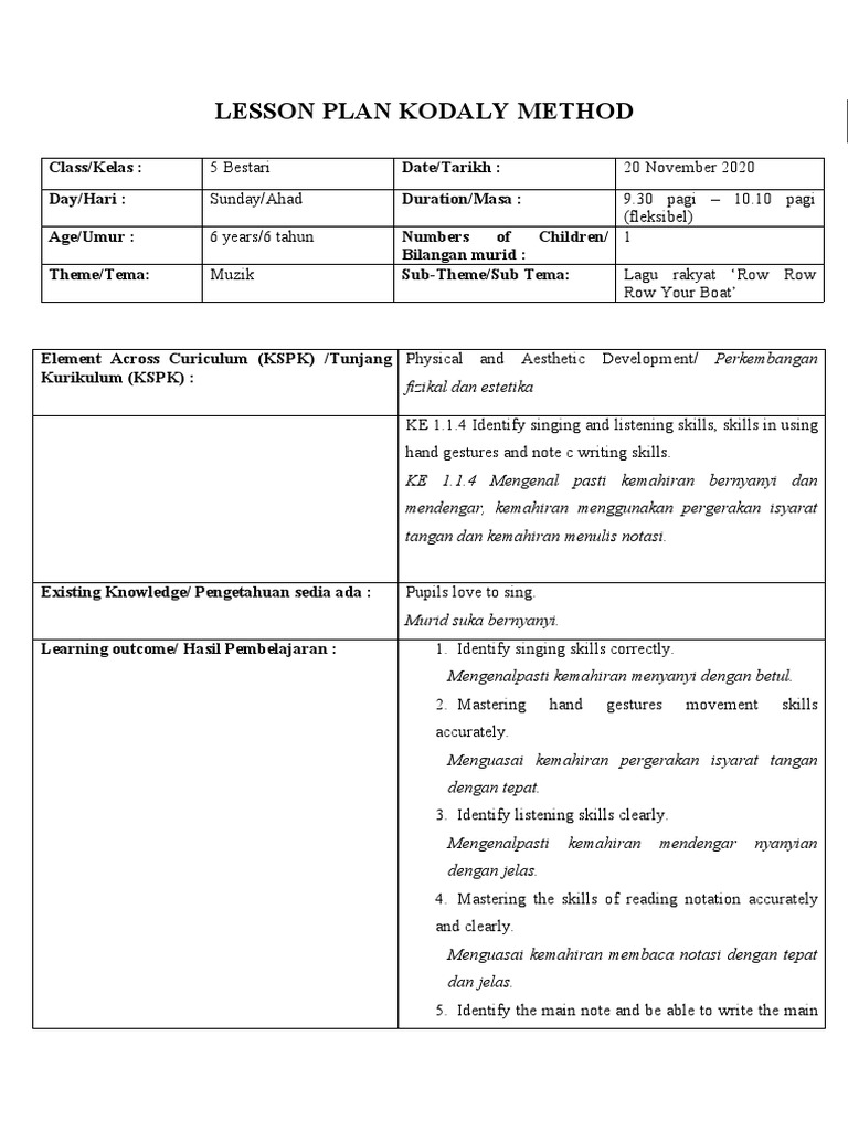 Kodaly - LESSON PLAN | PDF