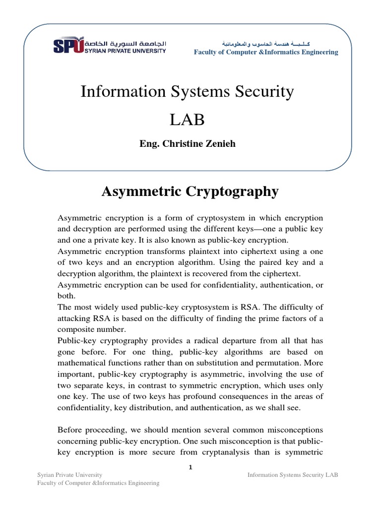 Information Systems Security LAB: Asymmetric Cryptography | PDF | Cryptography | Key (Cryptography)