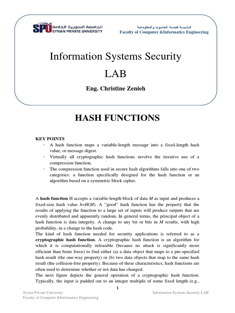 Information Systems Security LAB: Hash Functions | PDF | Cryptography | Encryption