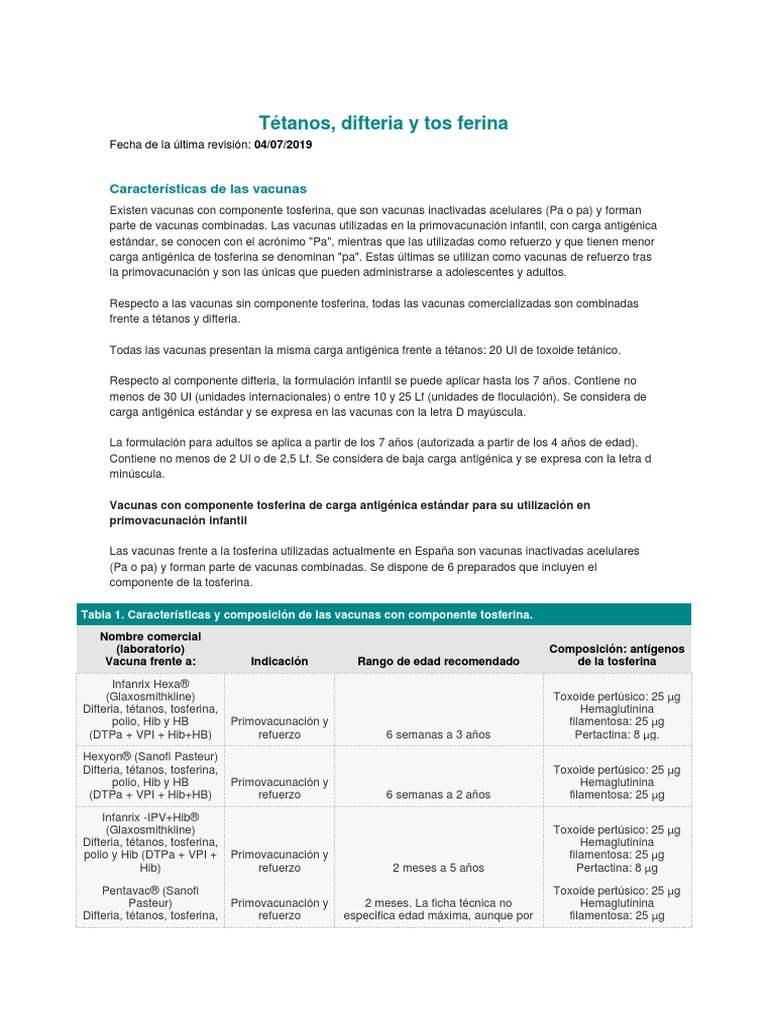 Tétanos, Difteria y Tos Ferina | PDF | Rtt | Enfermedades y trastornos