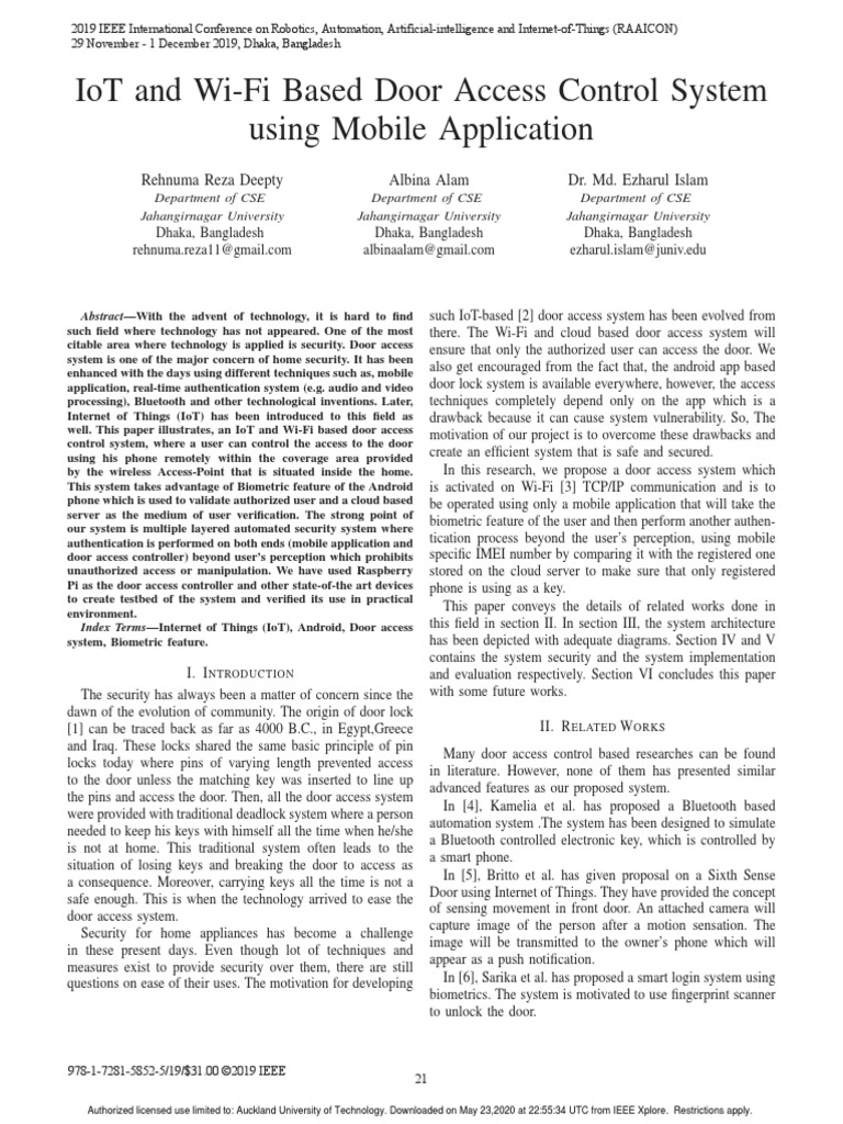2019 IoT and Wi Fi Based Door Access Control System Using Mobile ...