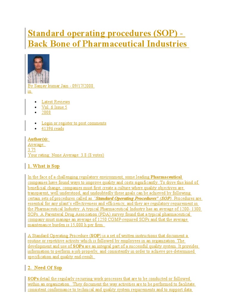 Standard Operating Procedures | PDF | Food And Drug Administration | Audit