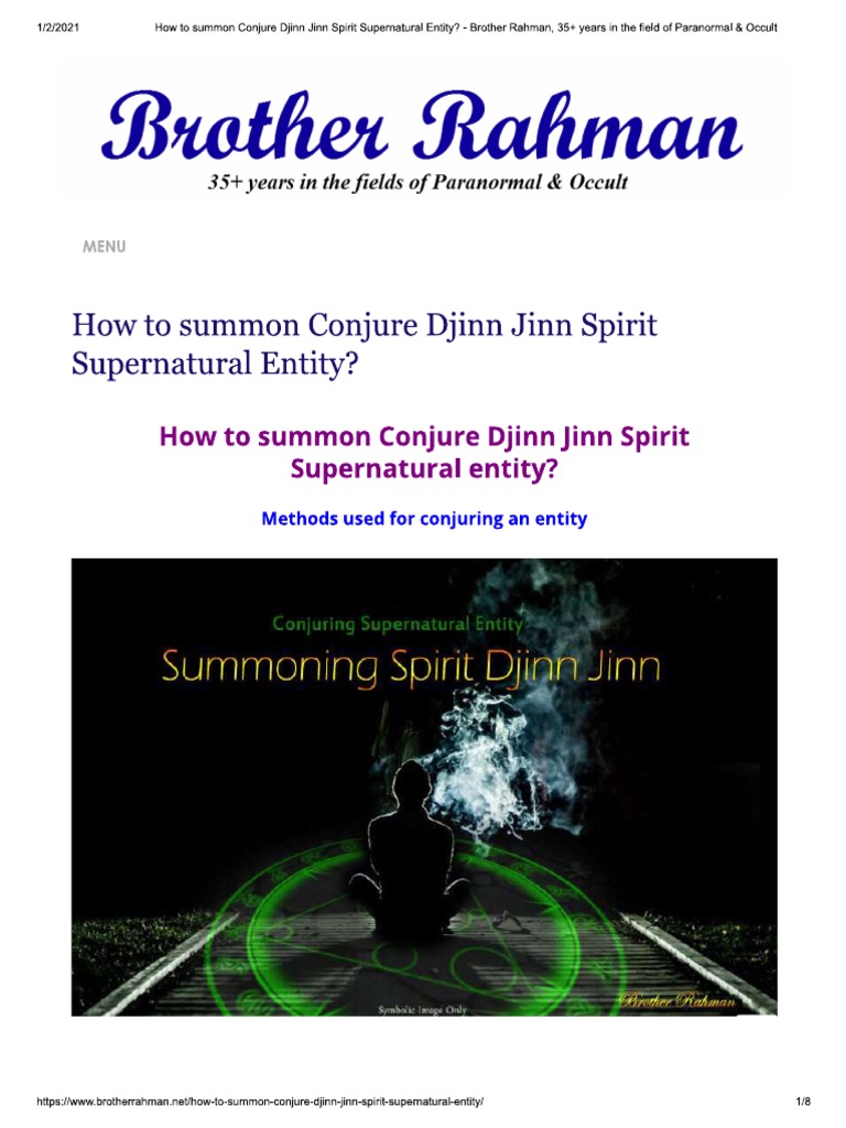 How To Summon Conjure Djinn Jinn Spirit Supernatural Entity | PDF