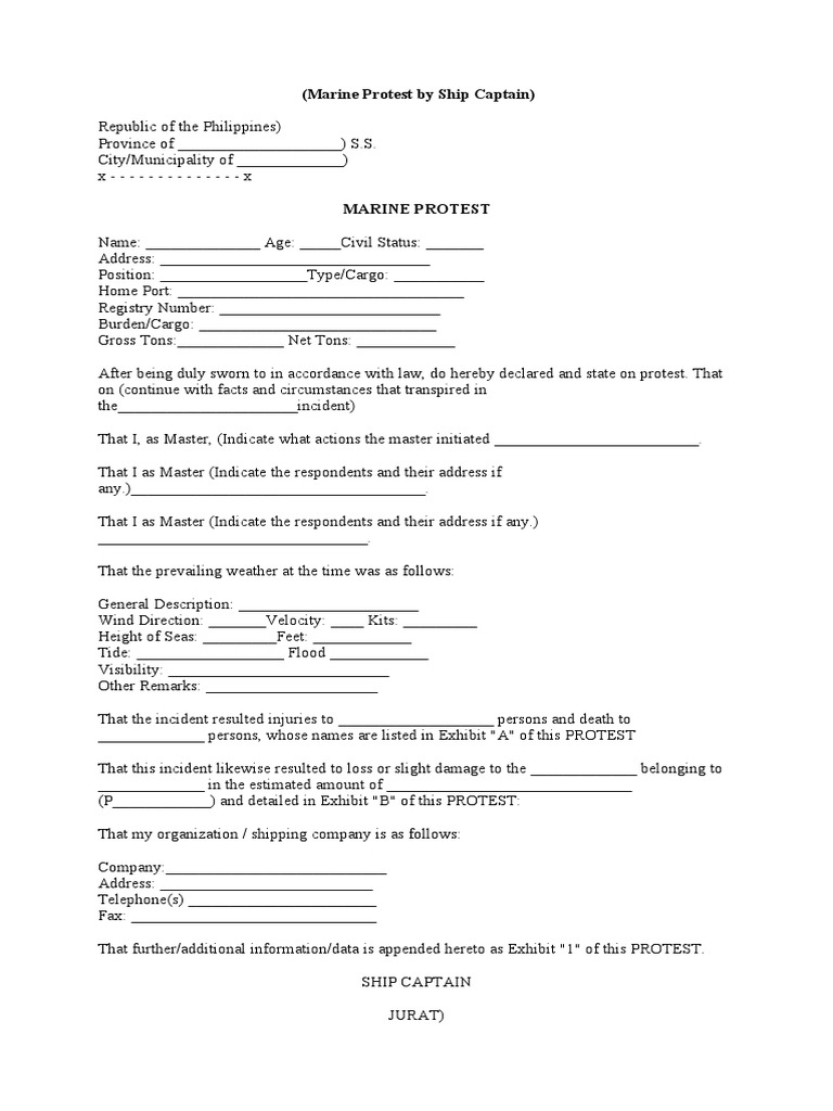 Form No. 40 - Marine Protest by Ship Captain | PDF