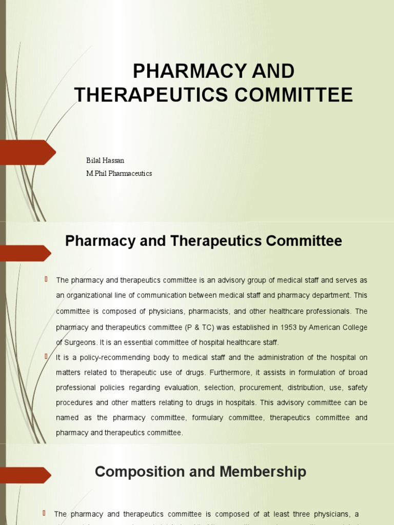 Pharmacy and Therapeutics Committee Overview | PDF | Medical ...