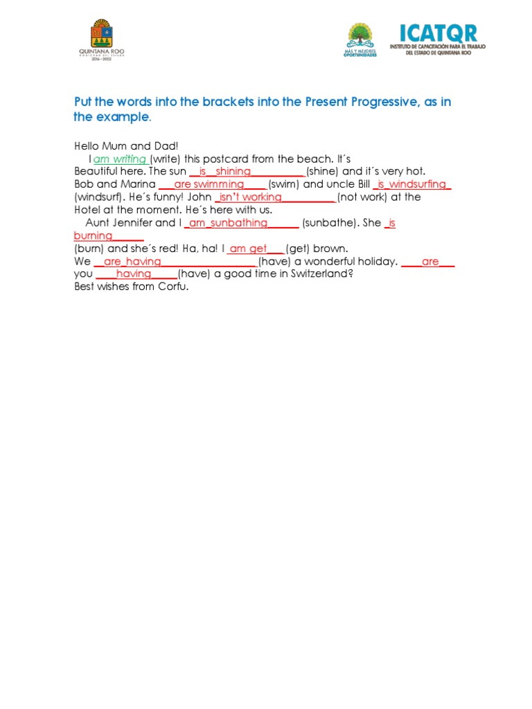Test 1 Present Progressive | PDF