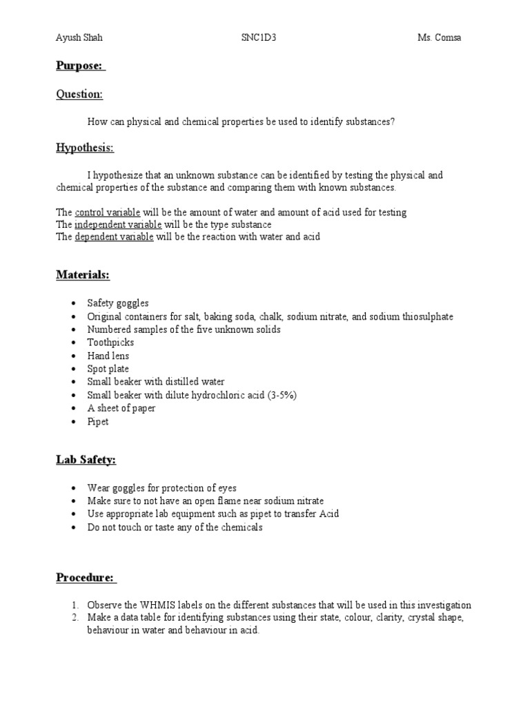 Ayush - Shah - Lab - Report - Properties of Matter | PDF | Chemical ...