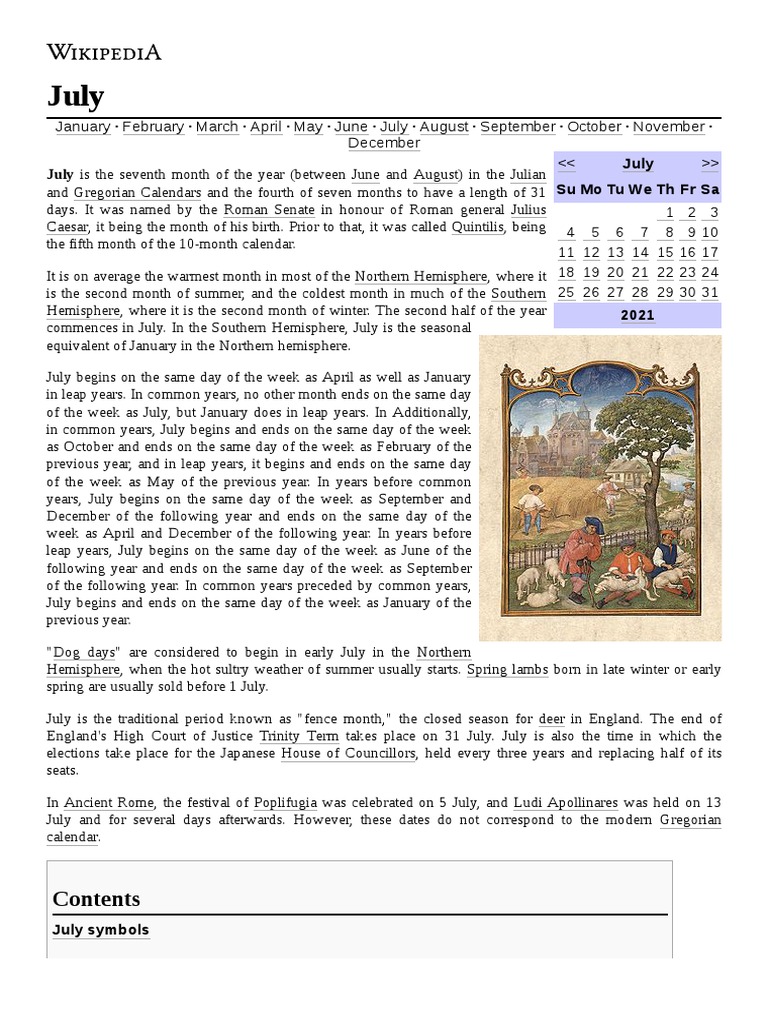 July | PDF | Calendar | Observances