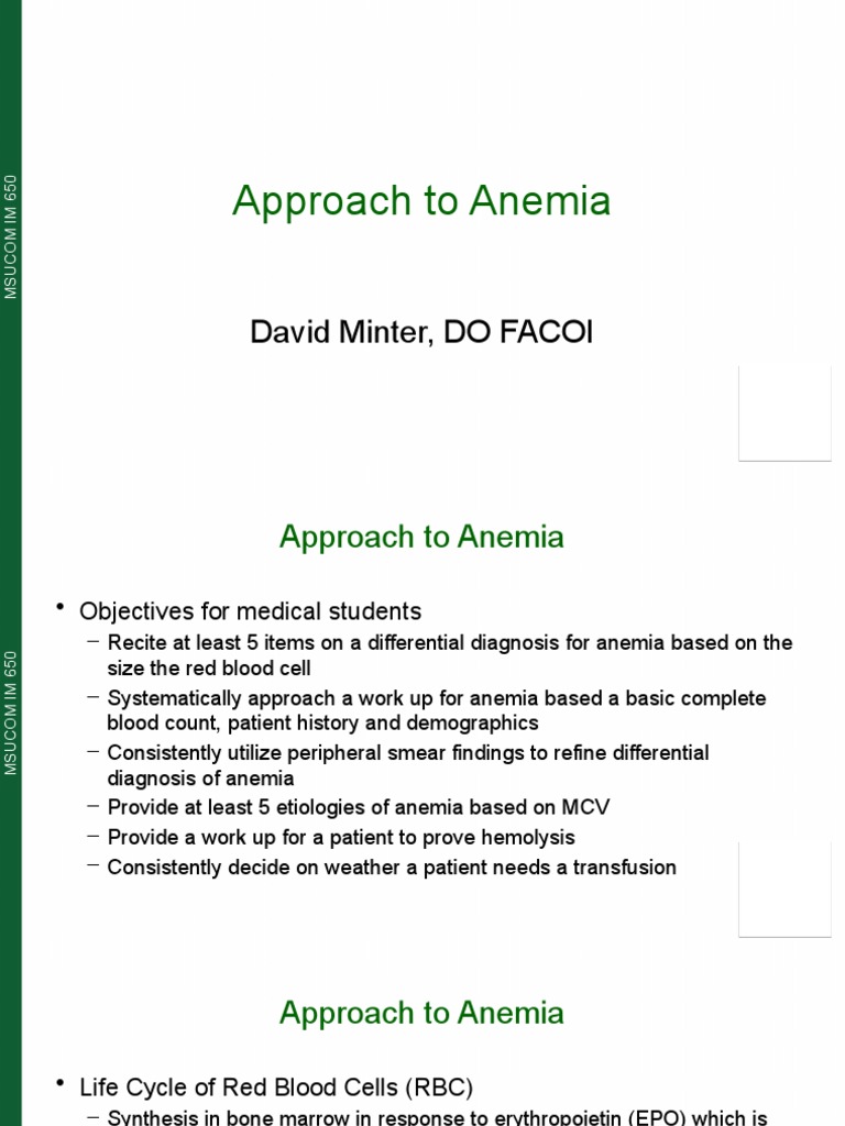 Approach To Anemia | PDF | Anemia | Red Blood Cell