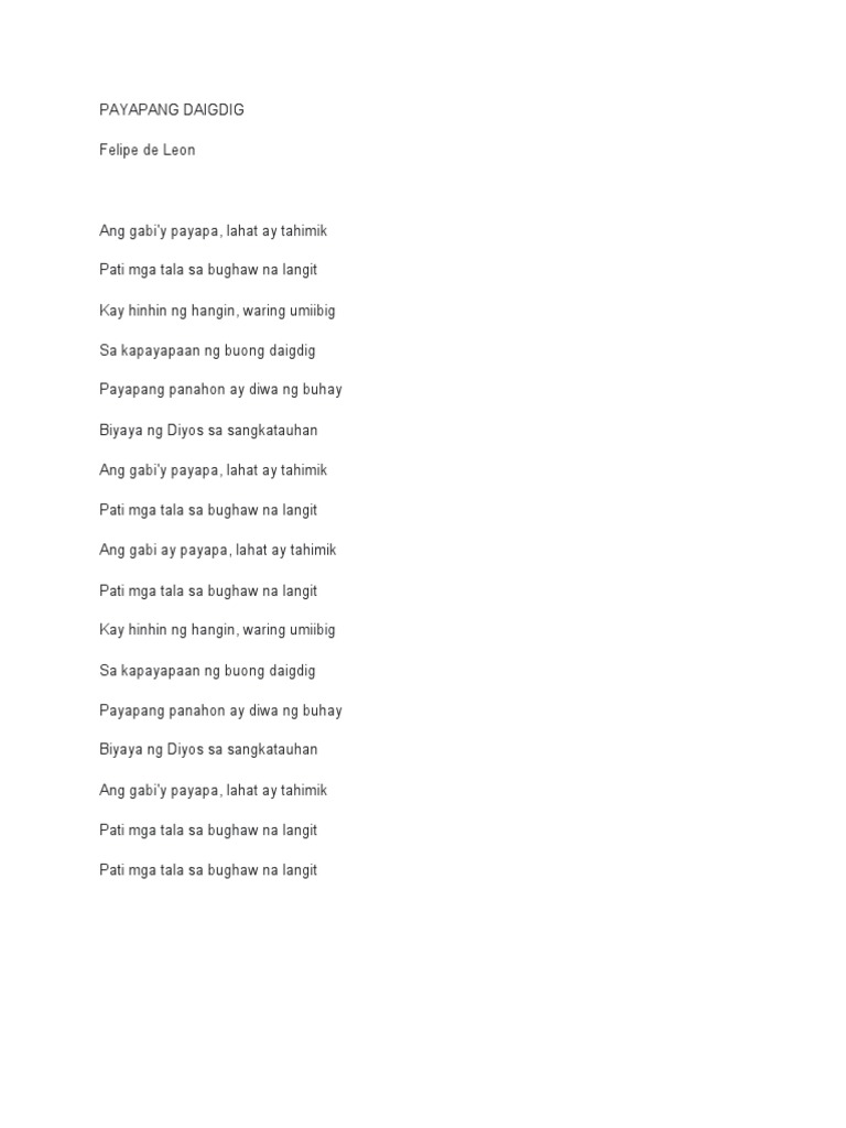 Payapang Daigdig Lyrics PDF | PDF