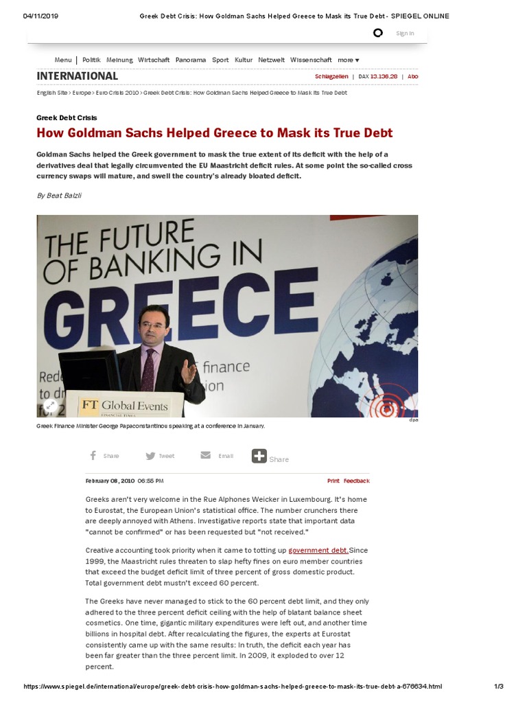 How Goldman Sachs Helped Greece To Mask Its True Debt: International ...