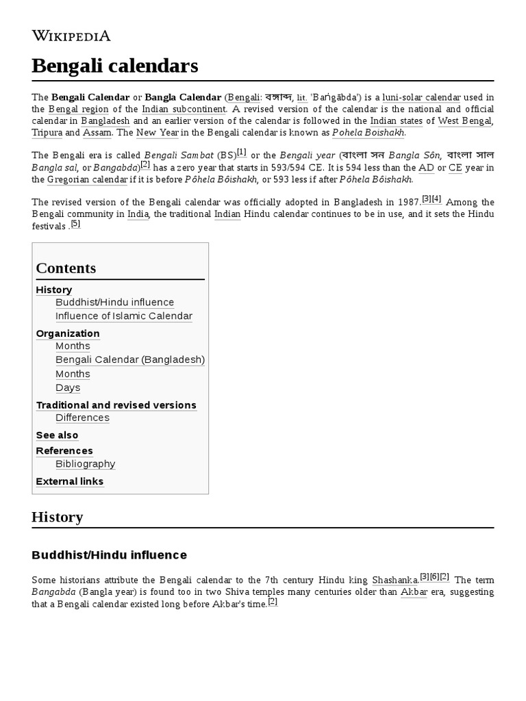 Bengali Calendars: Bangla Sal, or Bangabda) | PDF | Bengal | Bangladesh
