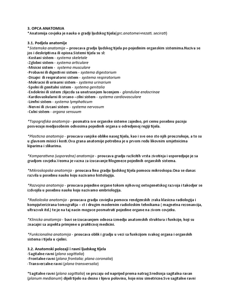 Anatomija Ispitna Pitanja | PDF