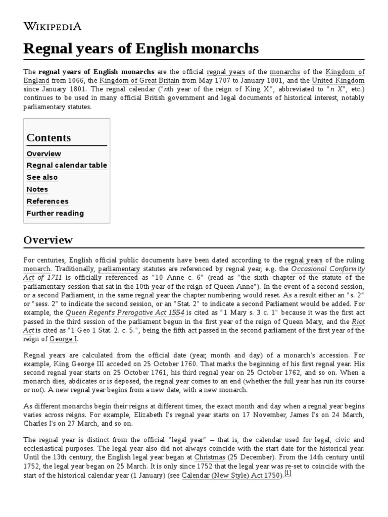Regnal Years of English Monarchs | PDF | British Monarchs | Monarchy