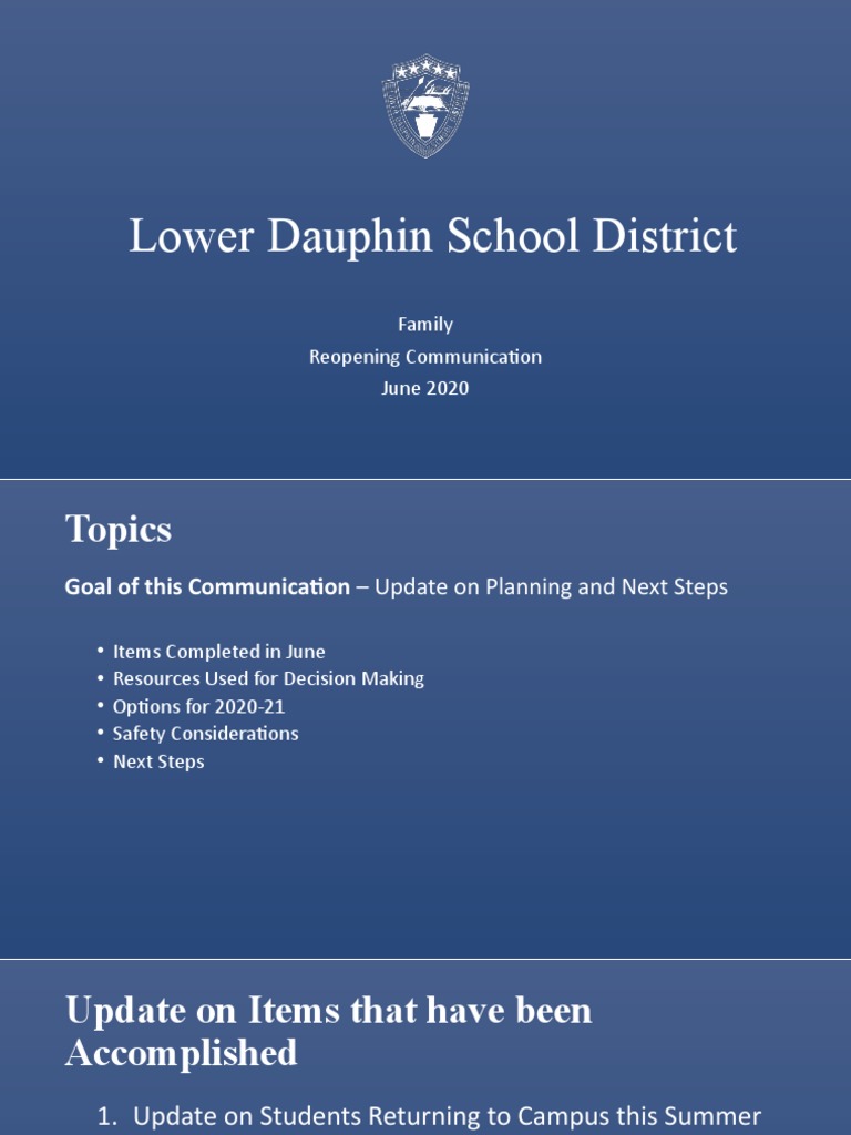 Lower Dauphin School District: Family Reopening Communication June 2020 | PDF