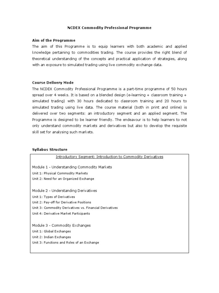 NCDEX Commodity Professional Programme | PDF | Derivative (Finance ...