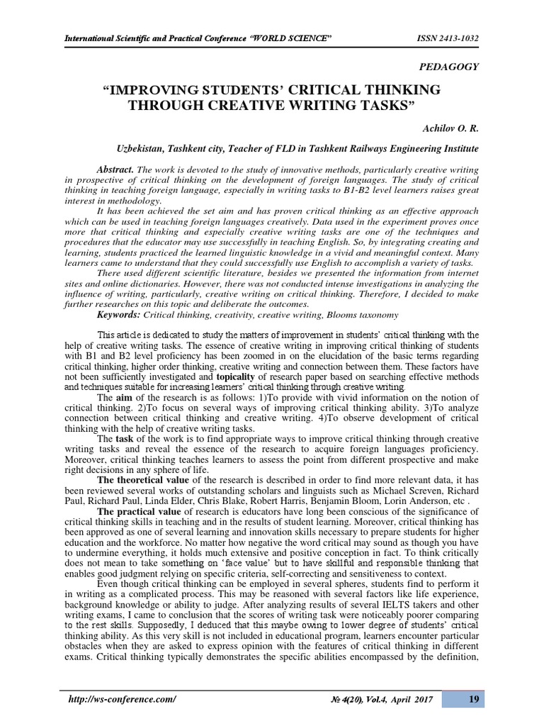 Improving Students Critical Thinking TH | PDF | Critical Thinking ...