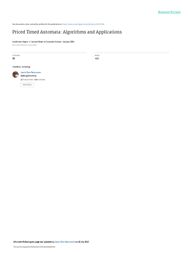 Priced Timed Automata Algorithms And Applications Lecture Notes In Computer Science January