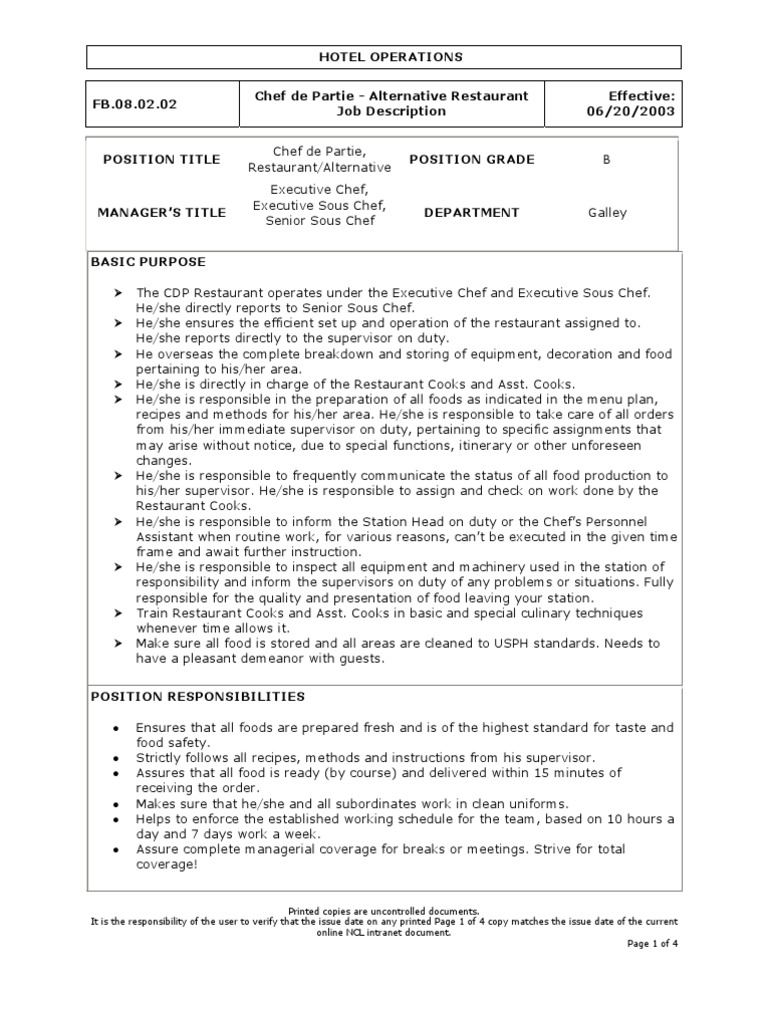 Chef de Partie | PDF | Chef | Restaurants