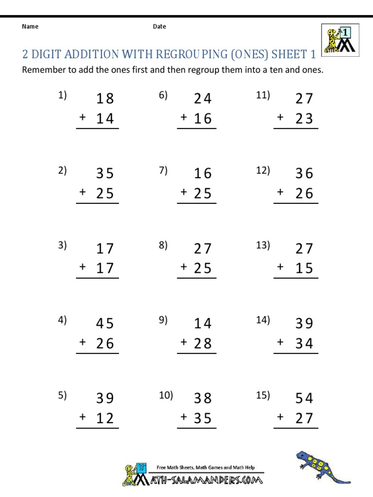 2 Digit Addition Regrouping Ones 1 PDF | PDF