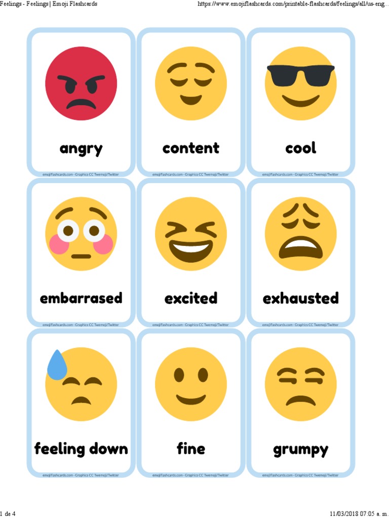 Emoji Flashcards: Feelings | PDF