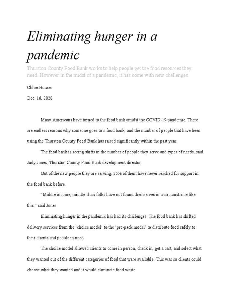 Eliminating Hunger in A Pandemic | PDF | Food Bank | Hunger