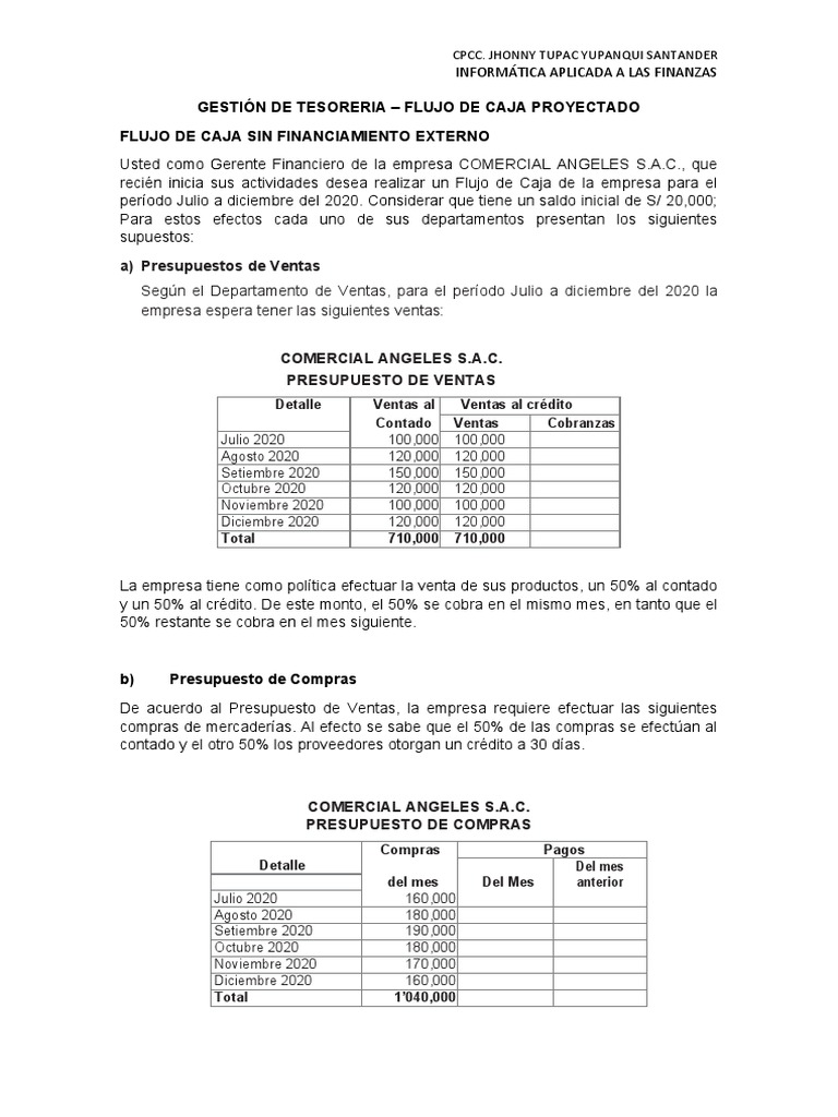 CASO #1 de FLUJO DE CAJA SIN FINANCIAMIENTO (CLASES) | PDF | Presupuesto | Economias