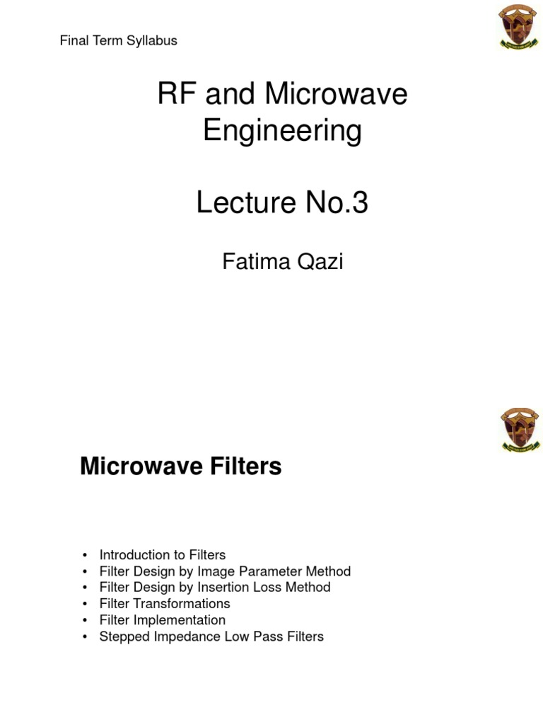 Lec3 Microwavefilters PDF | PDF | Electronic Filter | Filter (Signal Processing)
