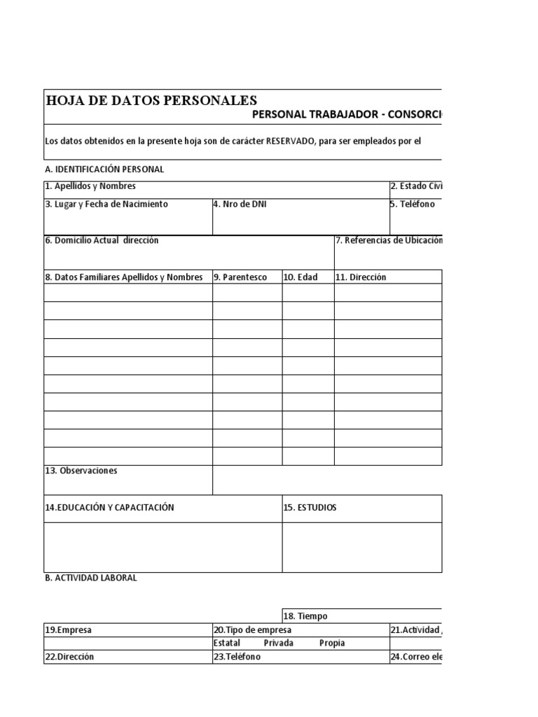 Hoja de Datos Personales | PDF