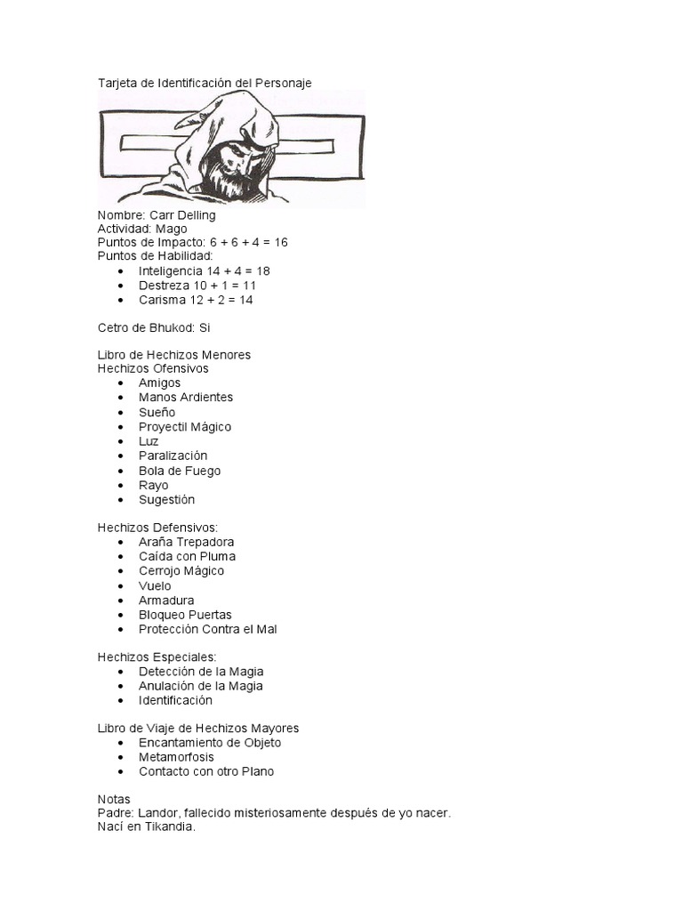 Tarjeta de Identificación Del Personaje | PDF