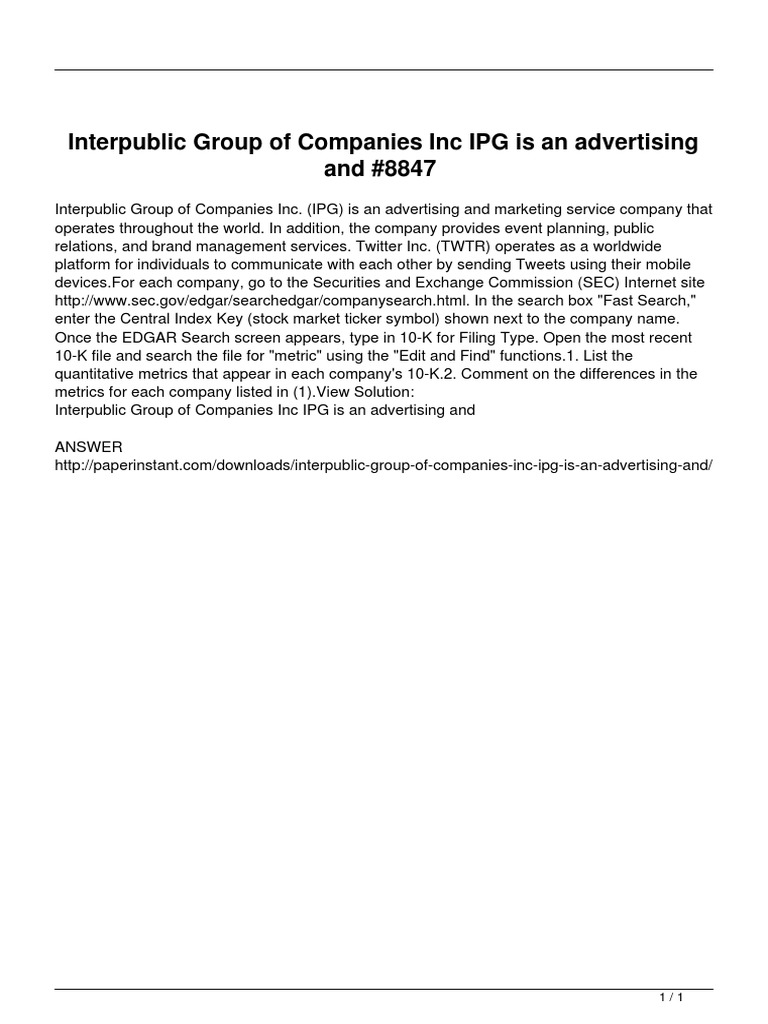 Interpublic Group of Companies Inc Ipg Is An Advertising and | PDF