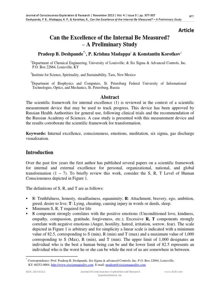 Measuring Internal Excellence in Consciousness | PDF | Consciousness ...