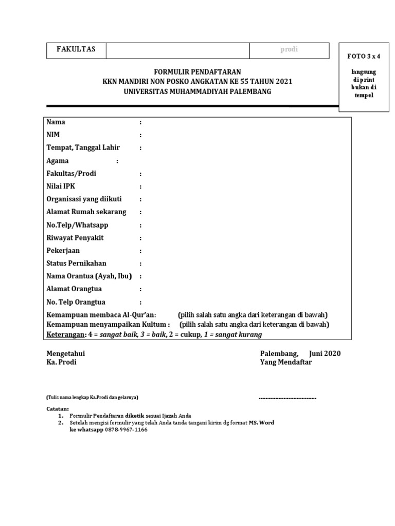 Formulir Pendaftaran KKN 55 Ump | PDF